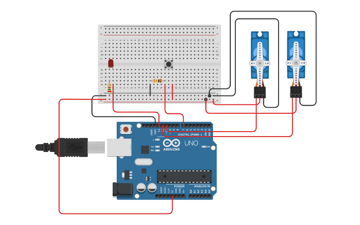 Circuit design 2 servos DIP1 | Tinkercad