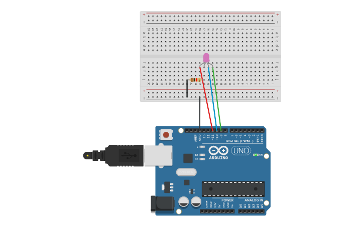 Circuit design LED RGB | Tinkercad