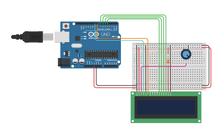 Circuit design 16x2 LCD Display | Tinkercad