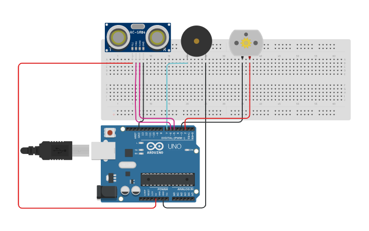 Circuit design Arduino con sensor de proximidad para motor DC y buzzer ... Circuit design Arduino con sensor de proximidad para motor DC y buzzer ...