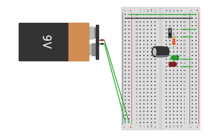 Circuit design Capacitor charge/discharge leds | Tinkercad
