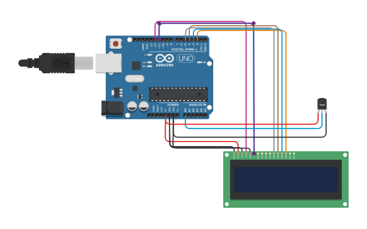 Circuit design Sensor de temperatura com LCD | Tinkercad