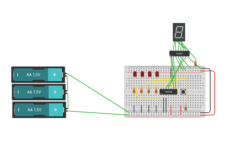 Circuit design circuito 74HC93(Alice Tavares) com CD4511 | Tinkercad