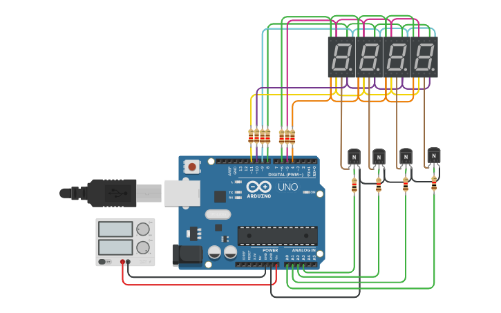 Circuit design Contador módulo 0 a 9999 | Tinkercad