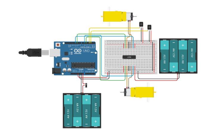 Circuit design Line tracking vehicle with obstacle avoidance | Tinkercad