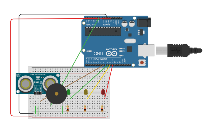 Circuit design Sensor de distância | Tinkercad