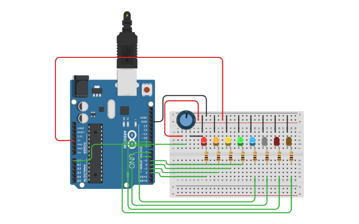 Circuit design Dancing Lights | Tinkercad