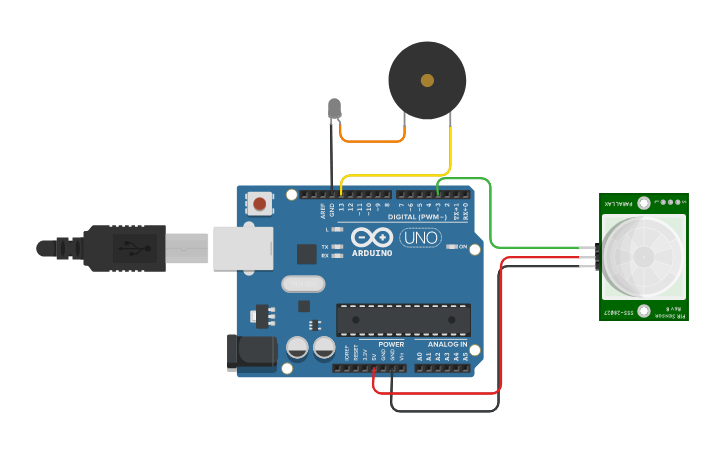 Circuit Design Pir Sensor And Buzzer Circuit With Arduino Tinkercad