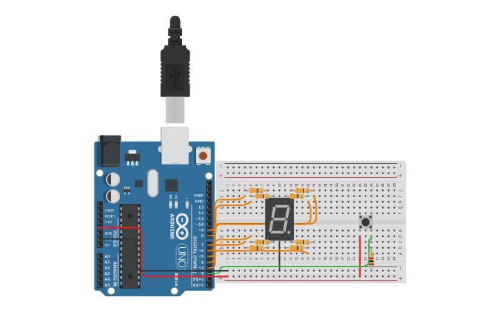 Circuit design Visor de 7 segmentos | Tinkercad Circuit design Visor de 7 segmentos | Tinkercad