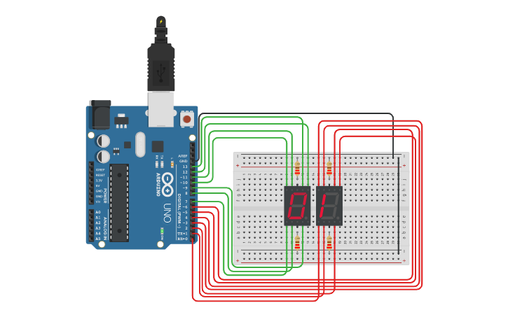 Circuit design Nested Loop Hexadecimal | Tinkercad