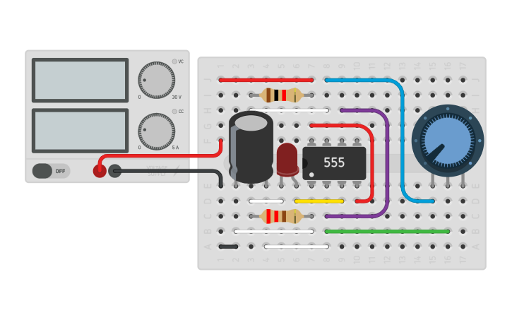 Circuit design 555 IC (Astable) | Tinkercad