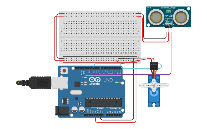 Circuit design Servomotor Ultrasonic Sensor | Tinkercad