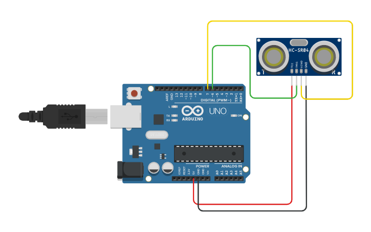 Circuit Design Arduino Sensor Jarak Tinkercad