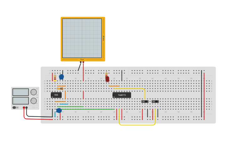 Circuit design 555 timer clock with J-K flip flop | Tinkercad