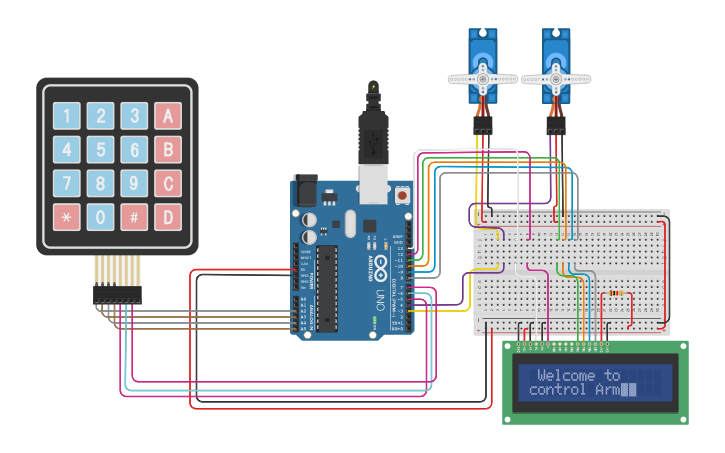 Circuit design Robotic Arm | Tinkercad