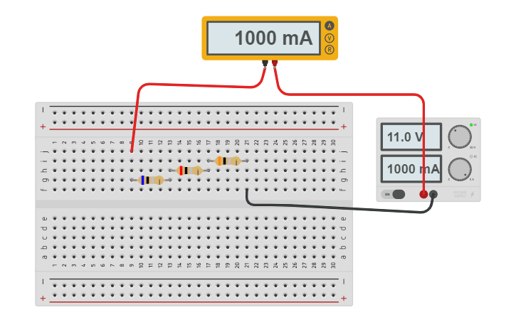 Circuit design circuito en serie-amperimetro | Tinkercad