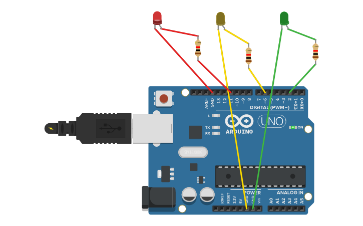 Circuit Design Simulación Arduino Semaforo Tinkercad