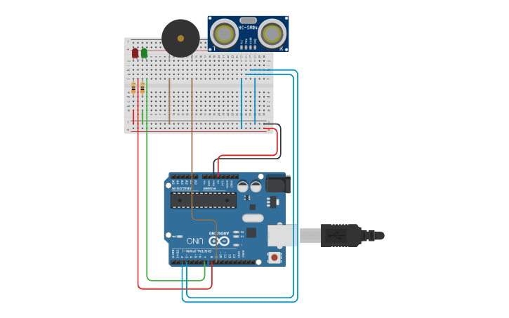 Circuit design Sensor Ultrasônico | Tinkercad