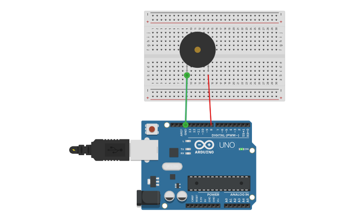 Circuit design UN PIEZO (FUNCIÓN TONE) | Tinkercad