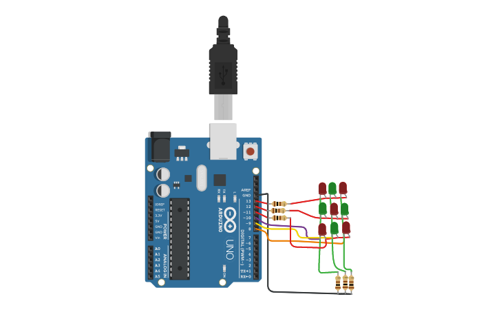 Circuit design MATRIZ DE LED's | Tinkercad