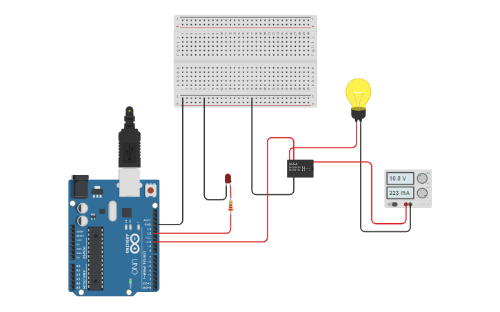 Circuit Design Acionamento De Led E Relé Pelo Arduíno Tinkercad