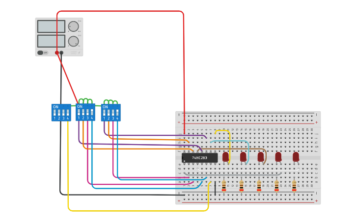 Circuit design ADDER 74HC283 IC | Tinkercad