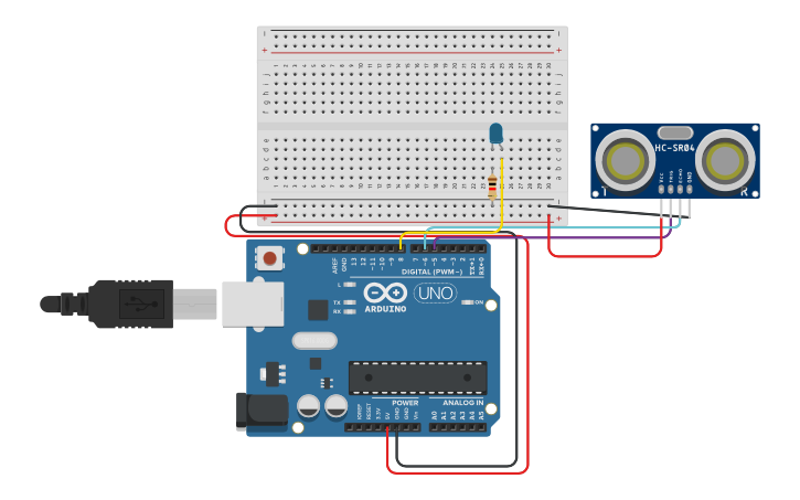Circuit design Sensor ultra sonido | Tinkercad