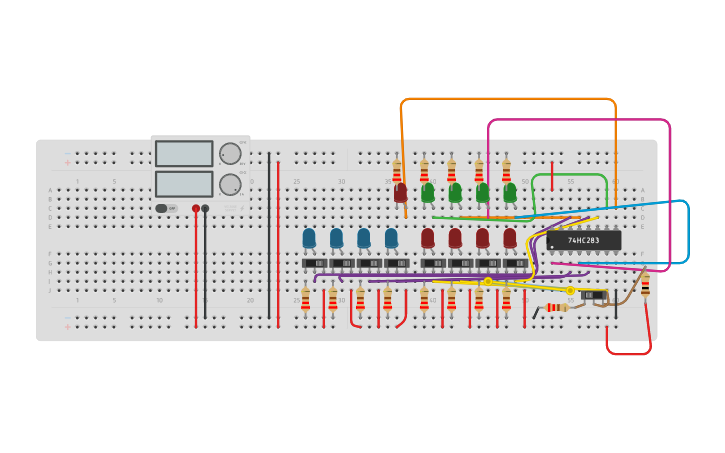 Circuit design 4 Bit Adder 74HC283 | Tinkercad