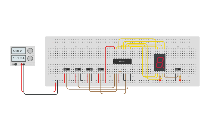 Circuit design Display 7 segmenti con IC4511 senza Arduino | Tinkercad
