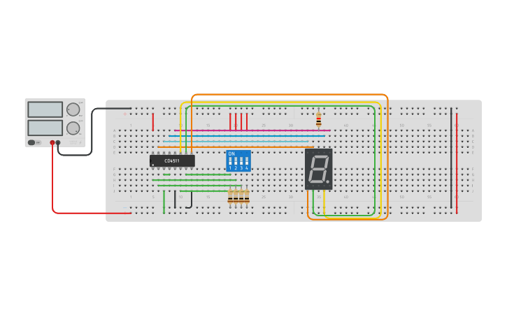 Circuit design convertidor de código binario a decimal | Tinkercad