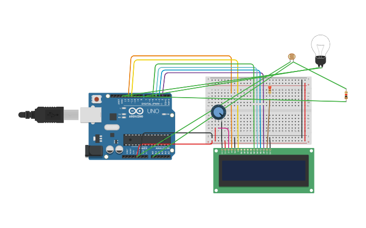 Circuit design LDR sensor using LCD | Tinkercad