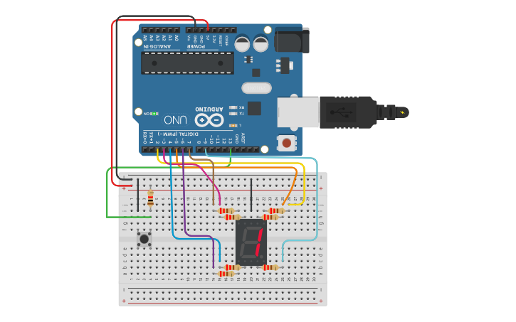 Circuit design Dado electrónico arreglado | Tinkercad