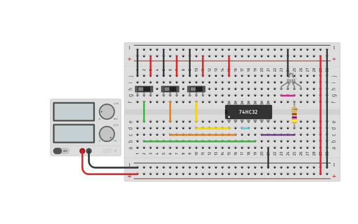 Circuit design Compuerta Logica OR (3 Entradas) | Tinkercad