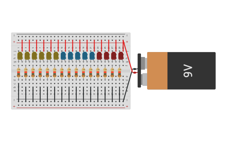Circuit design Circuito paralelo con 15 led | Tinkercad