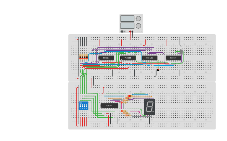 Circuit design Codigo BCD mediante un display de 7 segmentos | Tinkercad