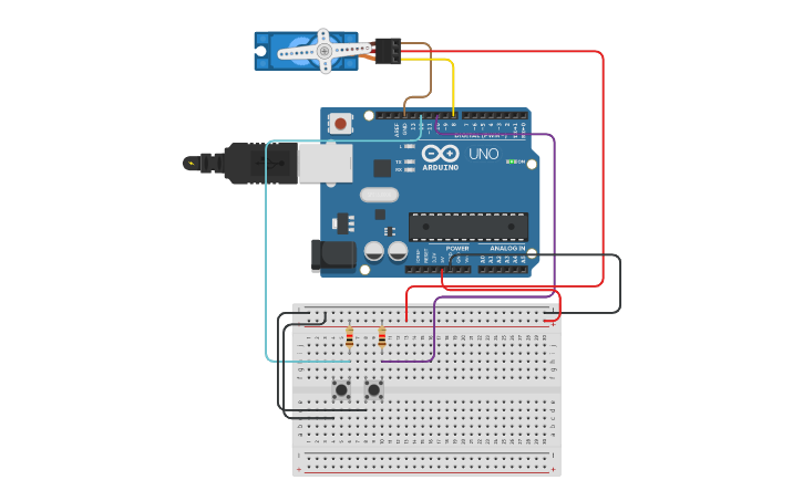 Circuit Design Servo Y Pulsador Con Arduino Tinkercad
