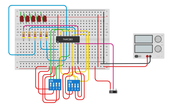 Circuit design Circuito Somador 4 bits Roteiro 2 | Tinkercad