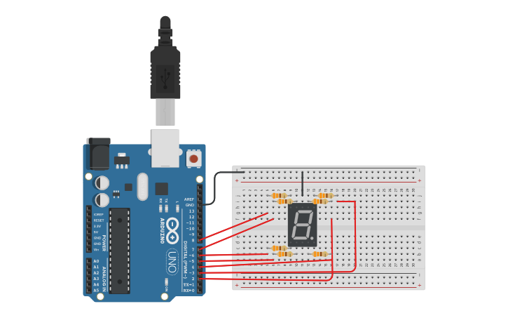 Circuit design Montage Arduino afficheur 7 segments | Tinkercad