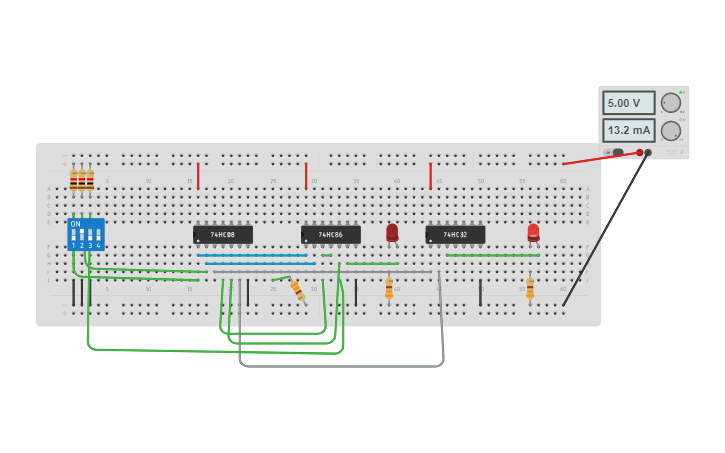 Circuit design sumador completo | Tinkercad