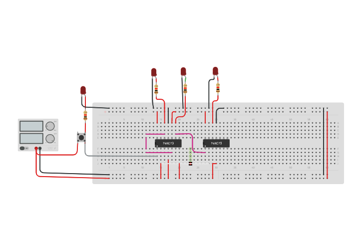 Circuit design 3 Bit ripple counter | Tinkercad