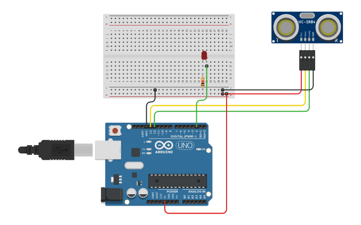 Circuit design sensor ultrasonido | Tinkercad