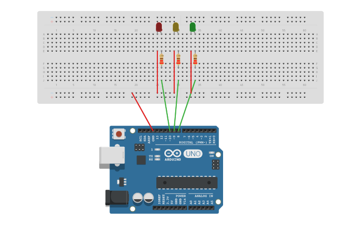 Circuit design Traffic Light signal using 3 LEDs | Tinkercad