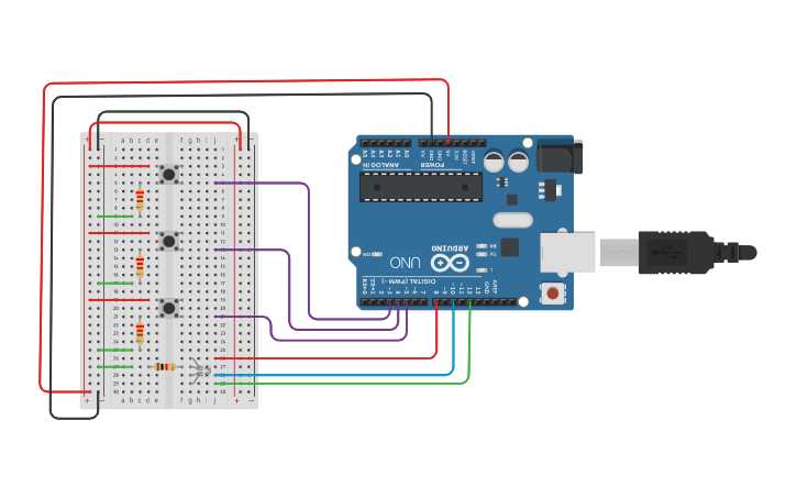 Circuit design sistema com 3 botões e um led-RGB com o uso de arduino ...