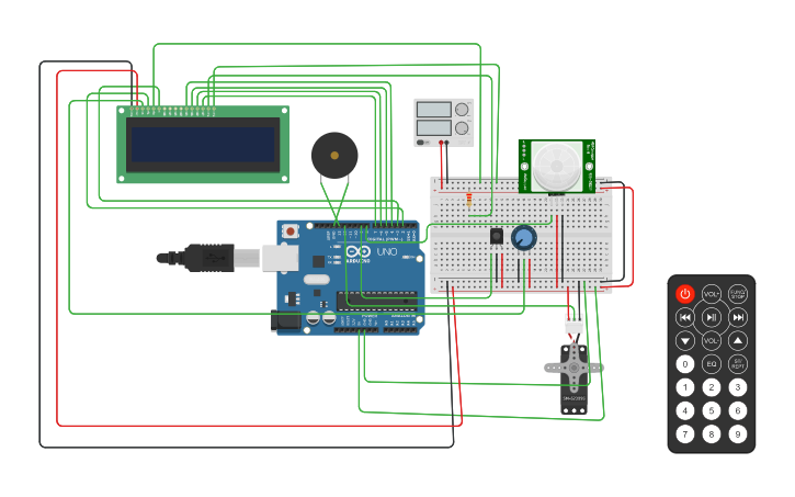 Circuit design Circuito de alarme com comando infravermelhos | Tinkercad