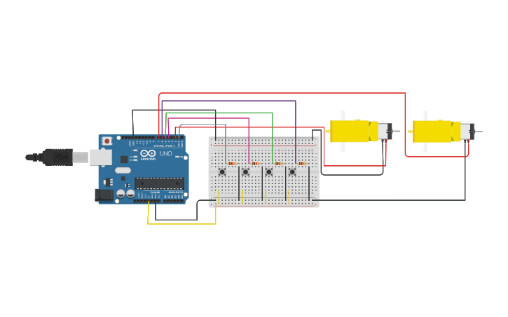 Circuit design Control de motores con pulsadores | Tinkercad