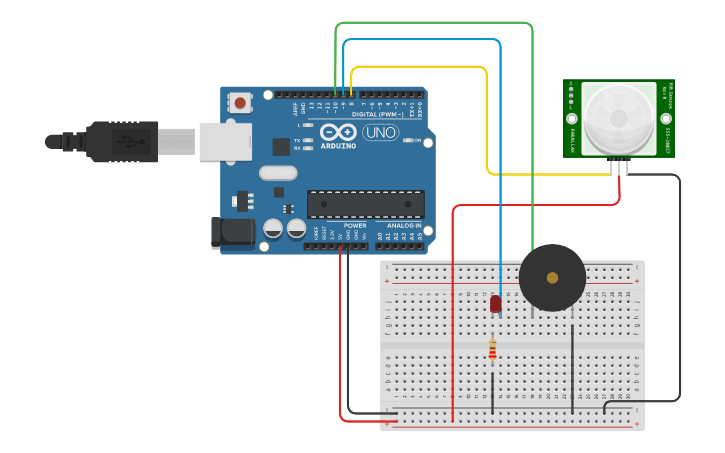 Circuit Design Pir Sensor With Burglar Alarm Using Arduino Tinkercad