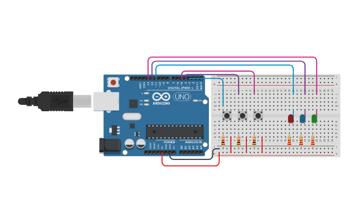 Circuit design Compuertas lógicas con Arduino | Tinkercad