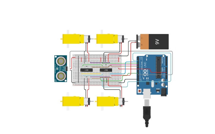 Circuit design Arduino Controlled Obstacle Avoidance Four Motor Robot ... Circuit design Arduino Controlled Obstacle Avoidance Four Motor Robot ...