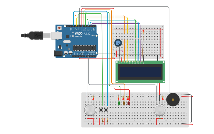 Circuit design Gas detection system for two rooms | Tinkercad