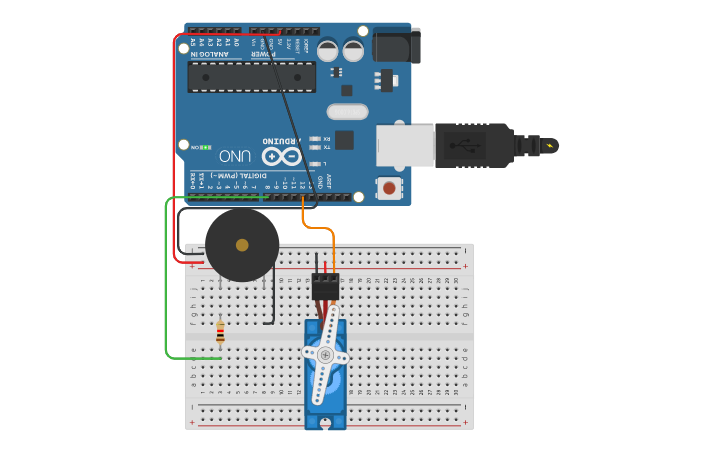 Circuit design Practica 05. Puerta de seguridad | Tinkercad